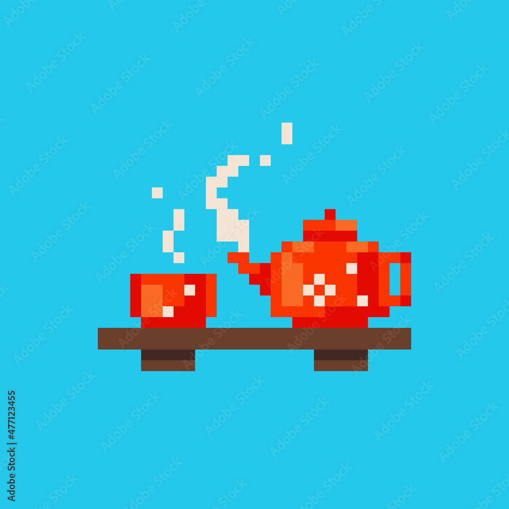 Pixel art tea ceremony icon. Vector 8 bit style illustration of pixel ...