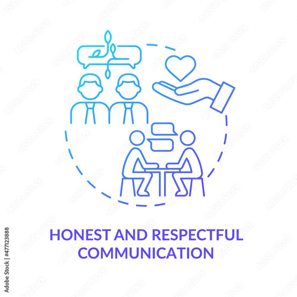 Honest and respectful communication blue gradient concept icon ...