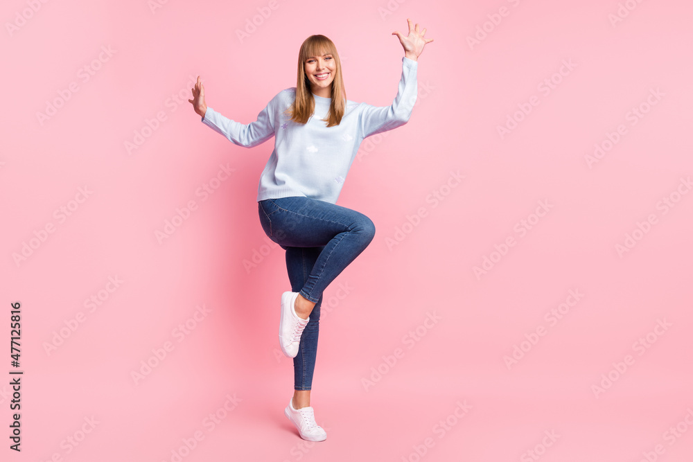 Full length body size view of pretty cheerful girl having fun dancing ...