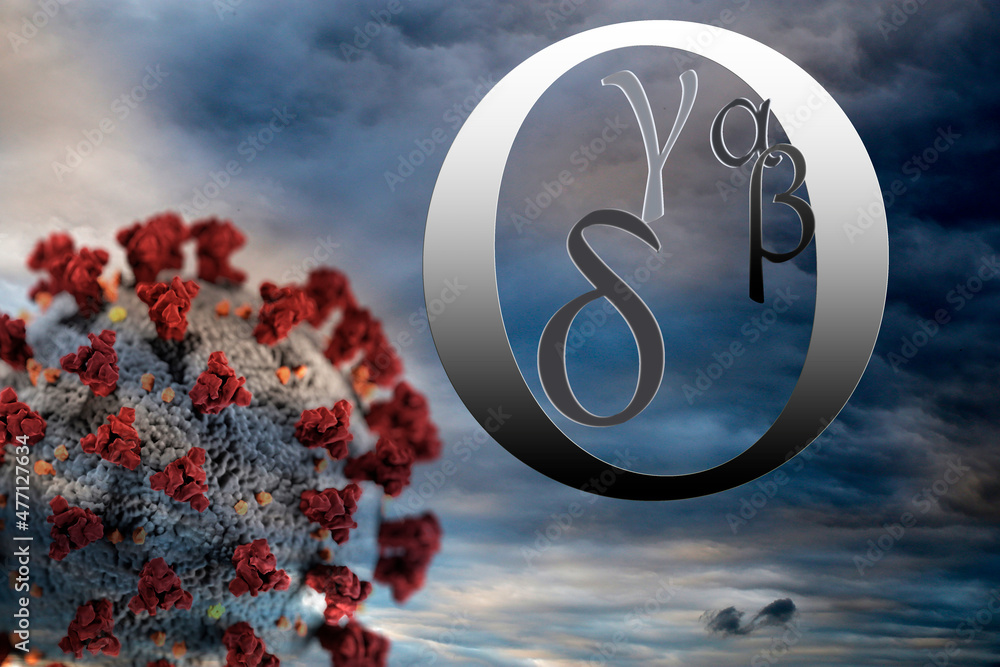 Graphic illustration of the Covid-19 virus mutations (in Greek Alphabet ...