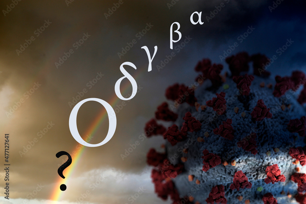Graphic illustration of the Covid-19 virus mutations (in Greek Alphabet ...