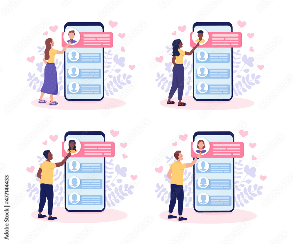 Select potential mates on dating app flat concept vector illustrations ...
