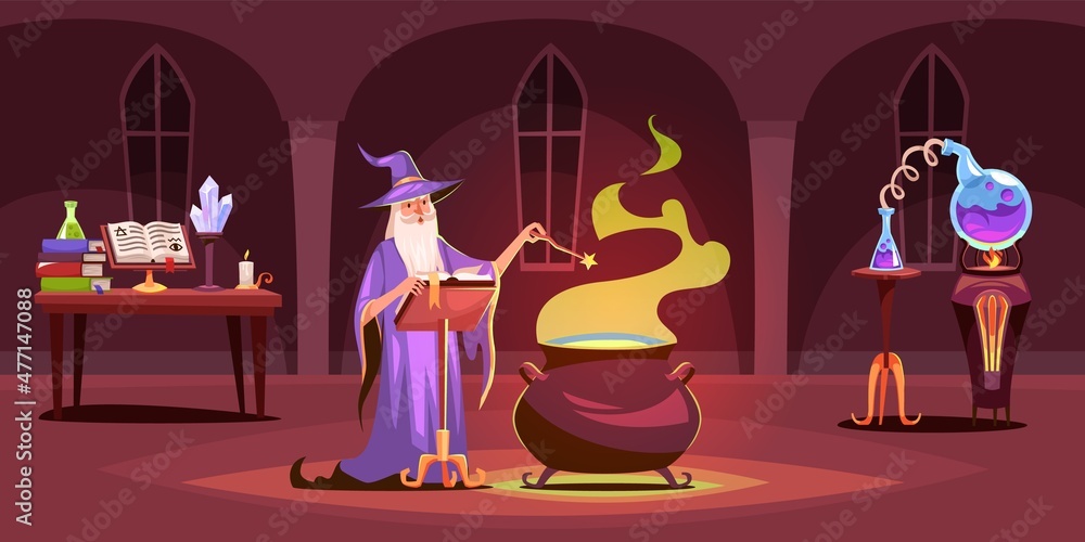 Wizard Castle Magical Laboratory Interior Sorcerer Brews Magic Potion wizard-castle-magical-laboratory-interior-sorcerer-brews-magic-potion