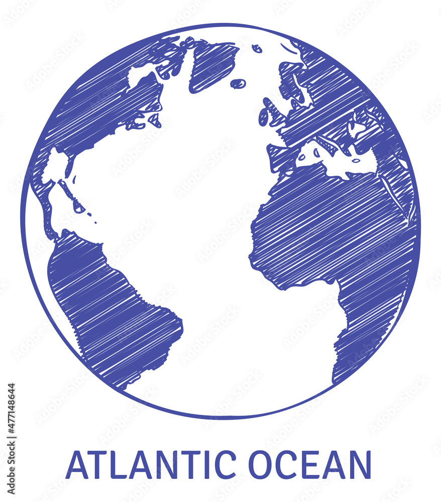 Atlantic ocean sketch. Hand drown globe symbol Stock Vector | Adobe Stock