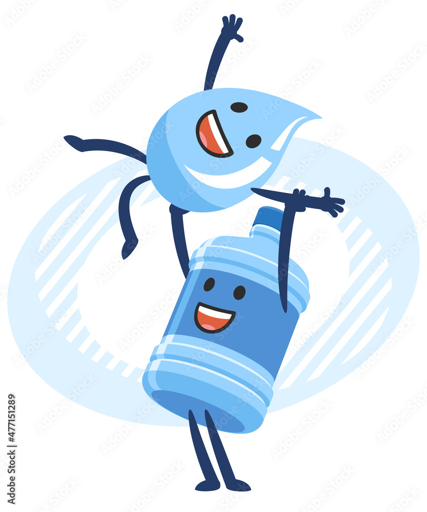 Let's dance! Cartoon Water Bottle Character and Cartoon Water Drop ...