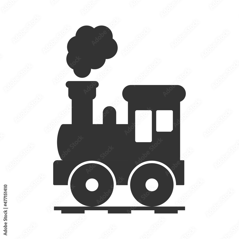 Train with smoke symbol icon, old locomotive silhouette, sign vector ...