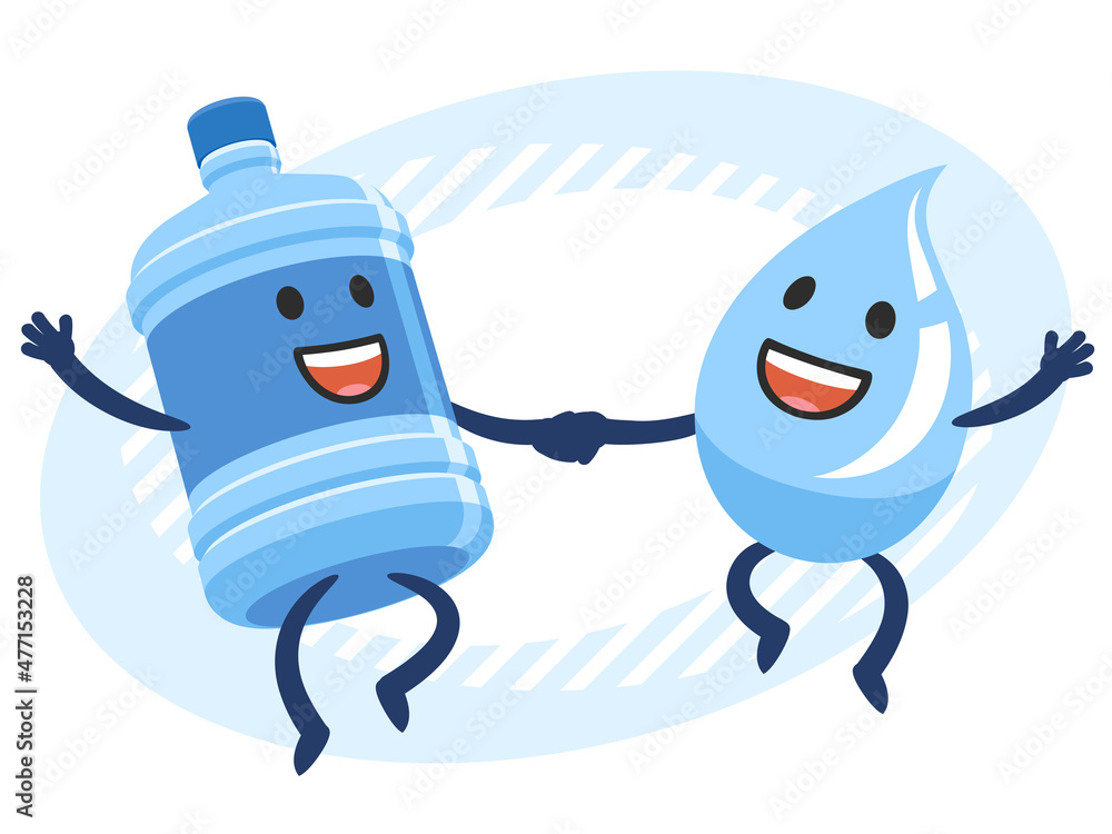 Cartoon Water Bottle Character and Cartoon Water Drop Character dancing ...