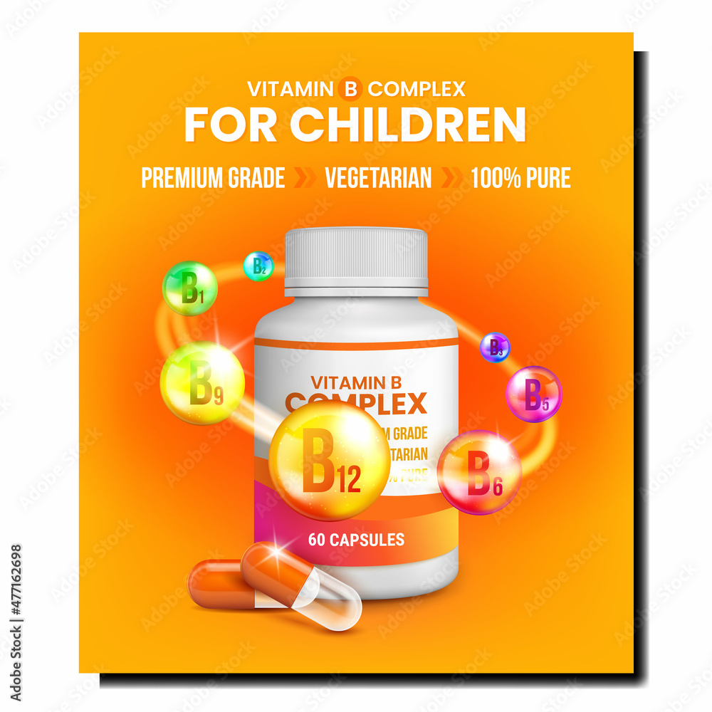 Children Vitamin health poster. Food supplement. Natural cemistry ...