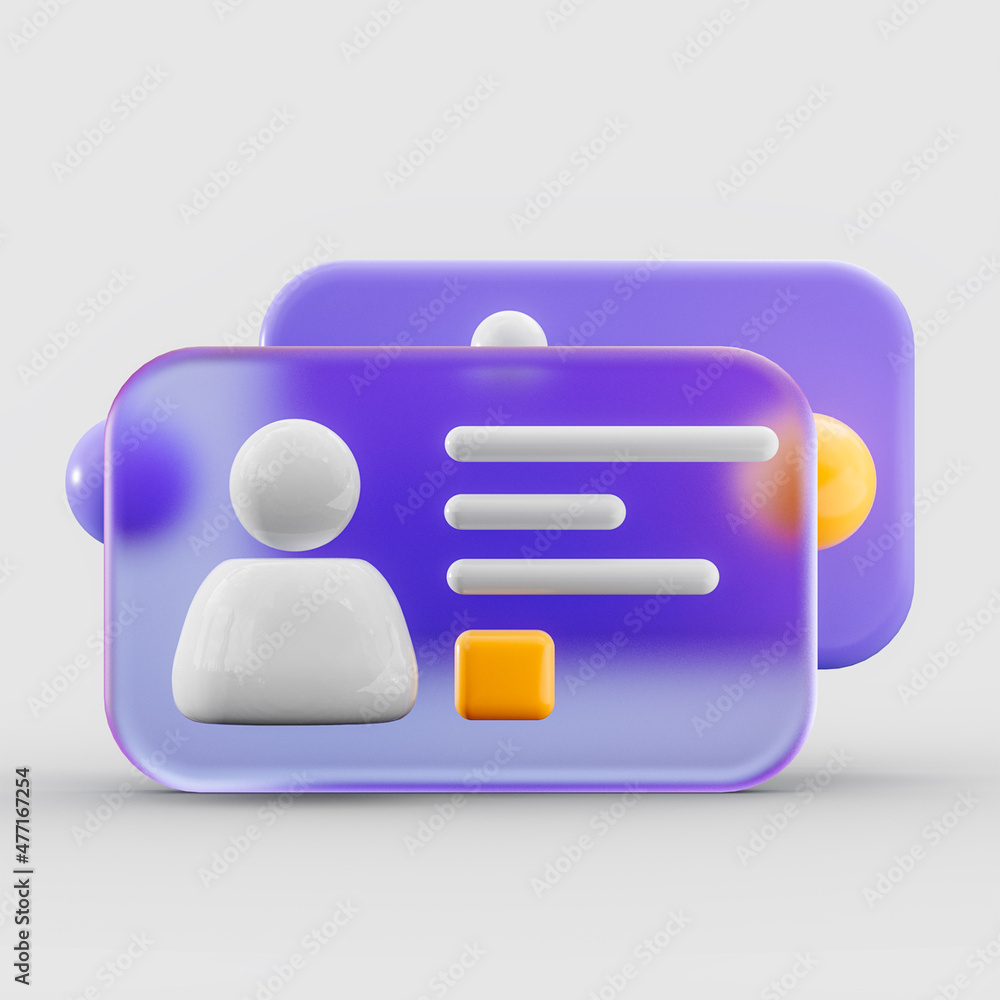 user id card icon on speech glass morphism bubble realistic symbol on ...