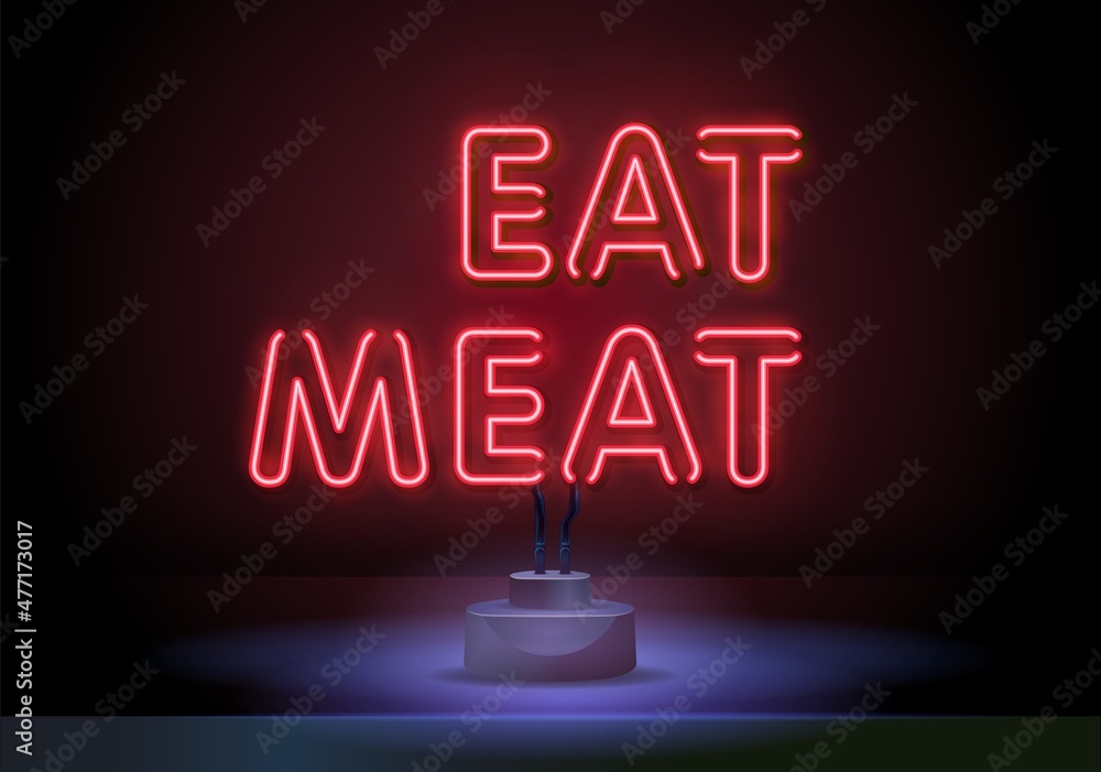 Red Neon text EAT MEAT. Meat Store Logo Neon Signs Style Text Vector ...
