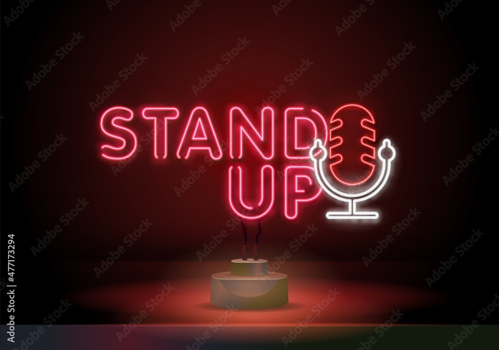 Stand Up neon sign. Neon sign, bright signboard, light banner ...
