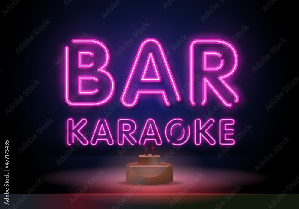 Karaoke bar neon sign. Neon sign, bright signboard, light banner ...