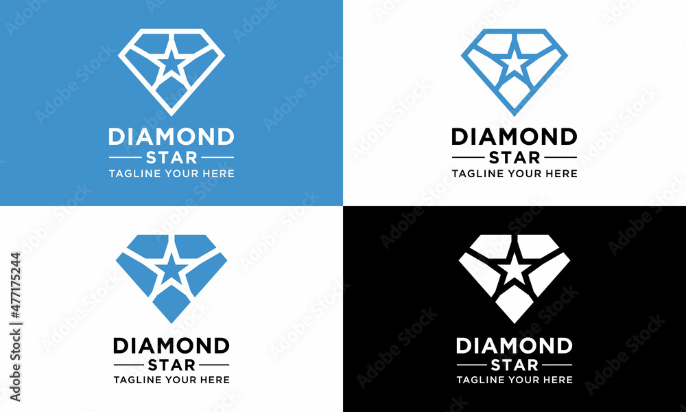 diamond line art geometry logo and star icon design vector template. on ...