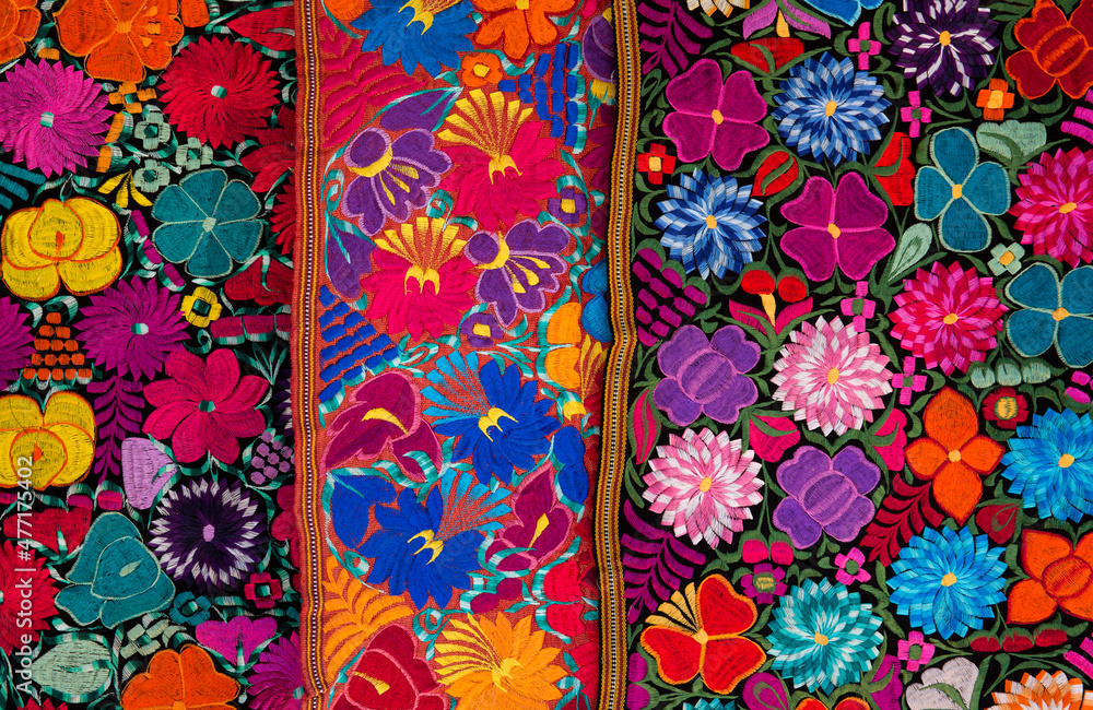 Colorful, vibrant floral patterned Mexican fabric for sale Stock Photo ...