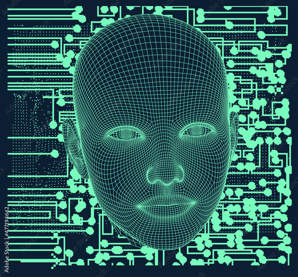 3D low poly wireframe model of a human head. Conceptual image of AI ...