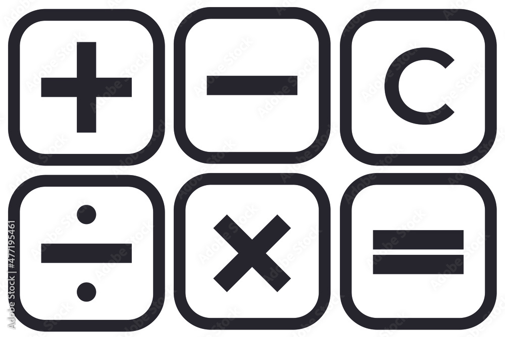 Vector Mathematics Symbol Set, Calculator icon, Basic Mathematical ...