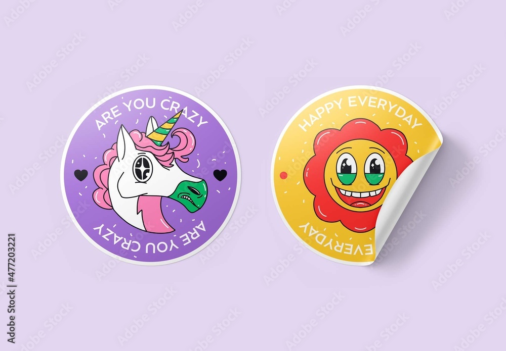 Folded Round Sticker Mockup Stock Template | Adobe Stock