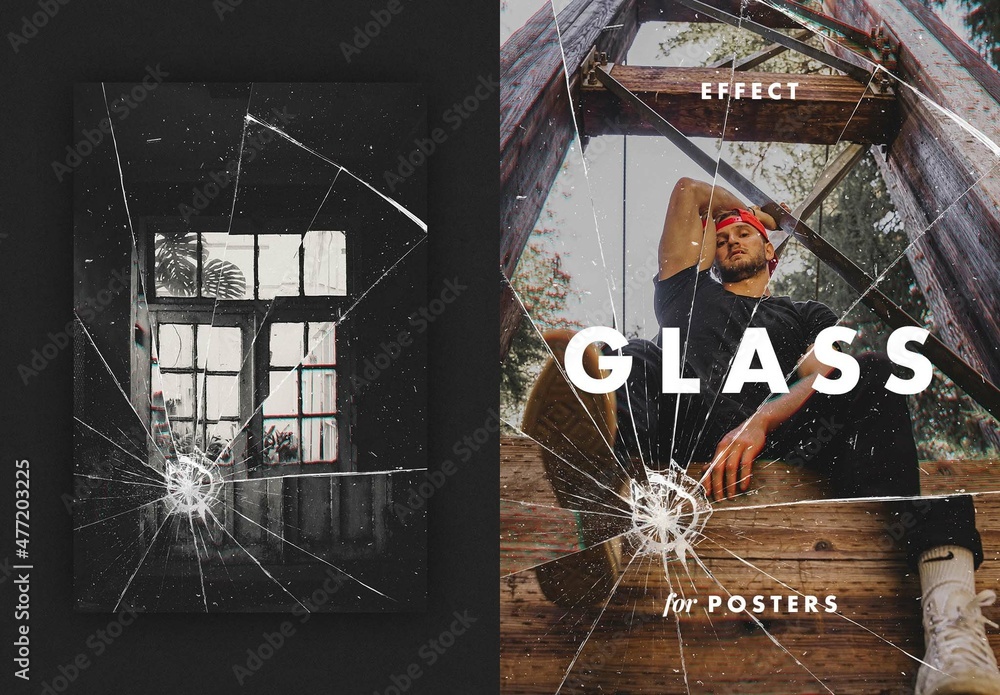 Broken Glass Poster Photo Effect Mockup Stock Template | Adobe Stock