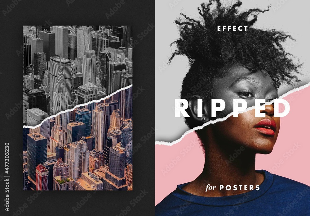 Ripped Paper Collage Poster Photo Effect Mockup Stock Template | Adobe ...