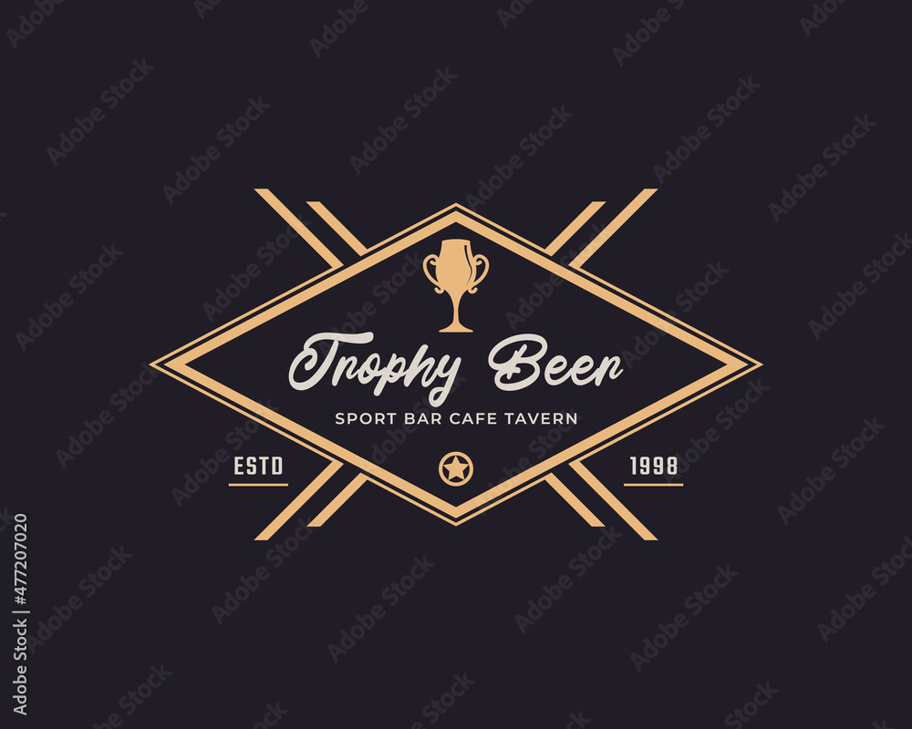Classic Vintage Label Badge Emblem Trophy Cup Beer for Retro Sport Bar ...
