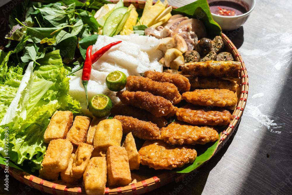 Vietnamese food set, bun dau mam tom, popular street food made from ...