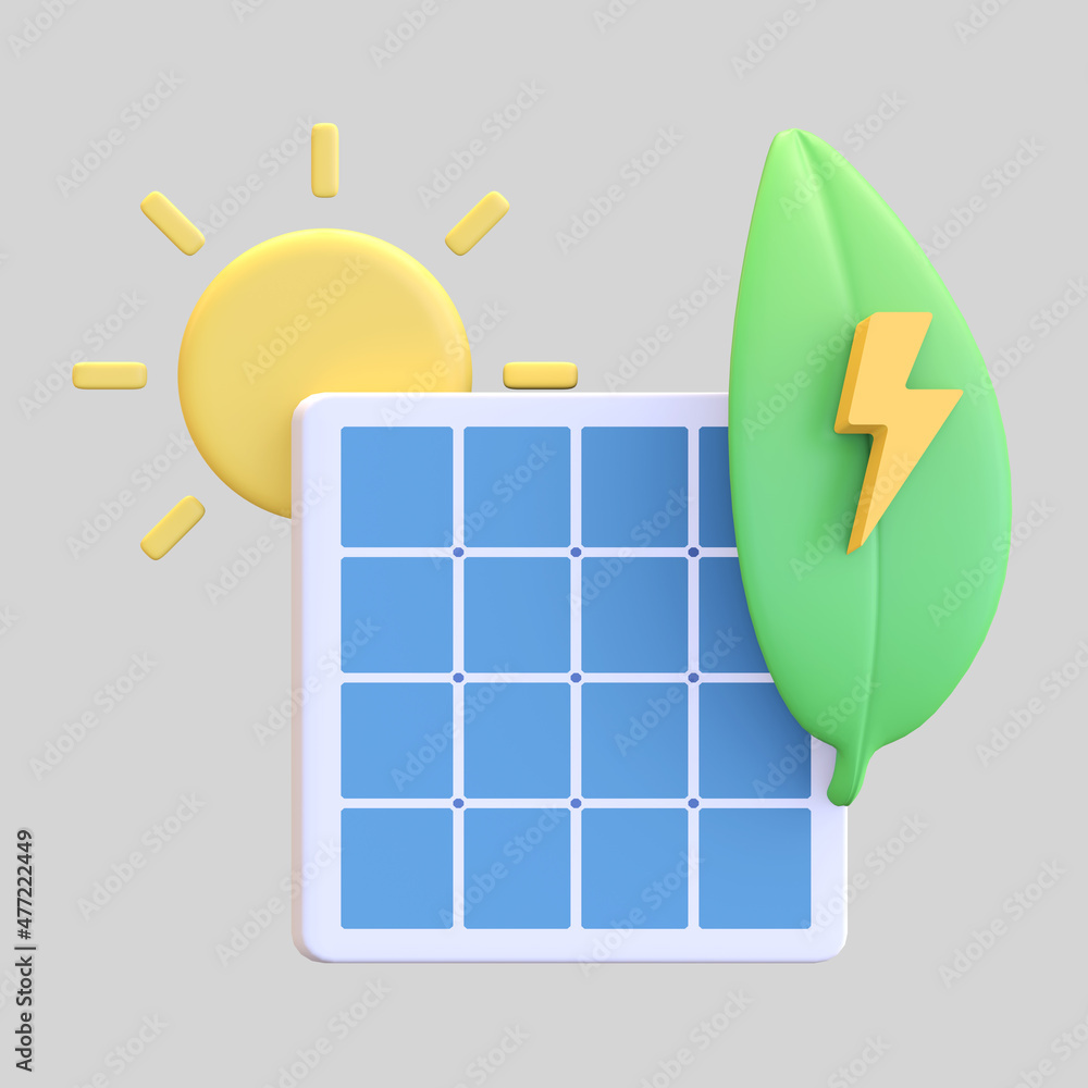 solar panel energy icon with green leaf and sun eco friendly power ...