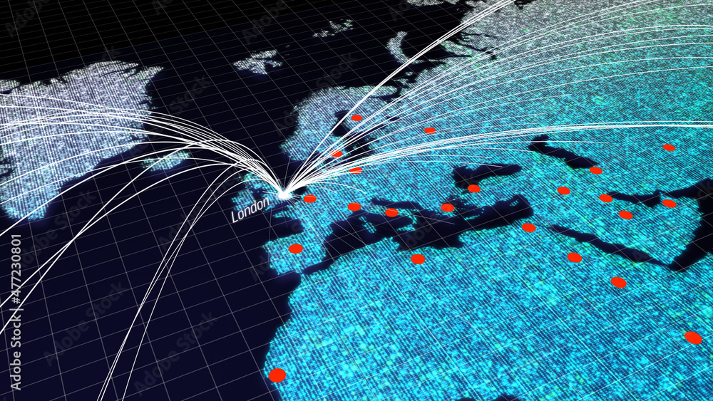 Global connectivity from London, England to other major cities around ...
