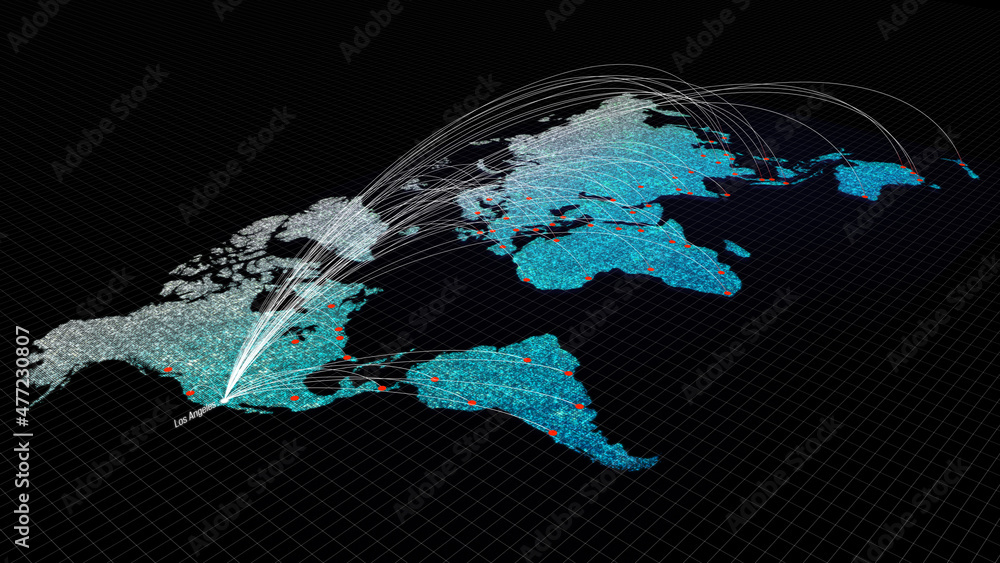 Global connectivity from Los Angeles, USA to other major cities around ...