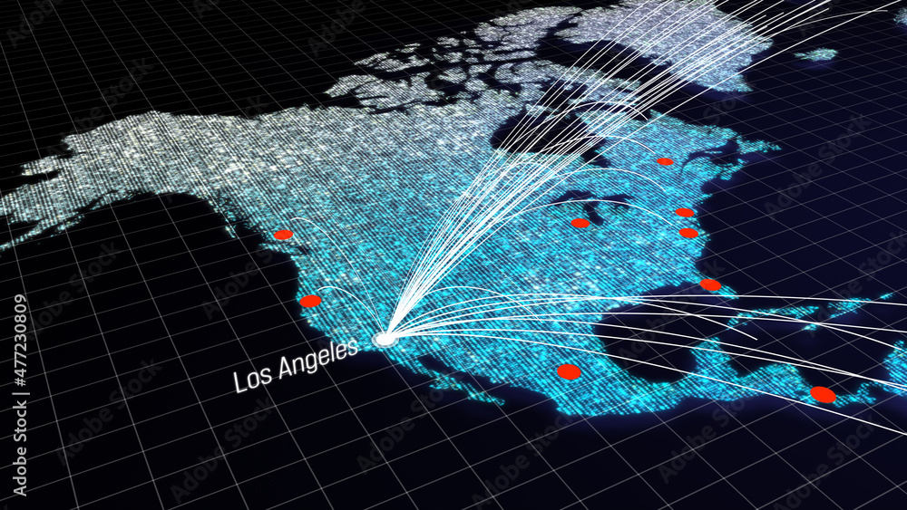 Global connectivity from Los Angeles, USA to other major cities around ...