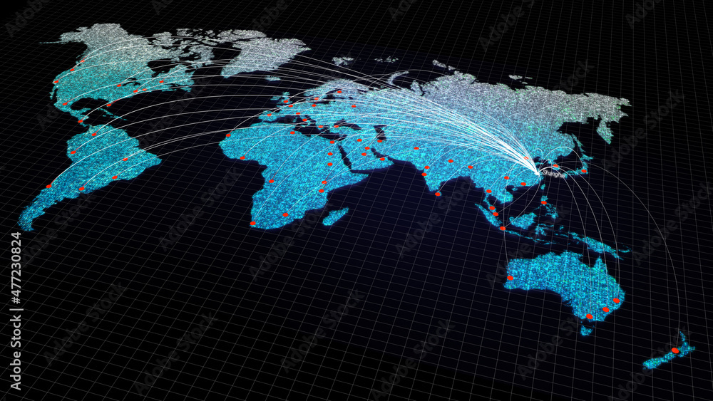 Global connectivity from Shanghai, China to other major cities around ...