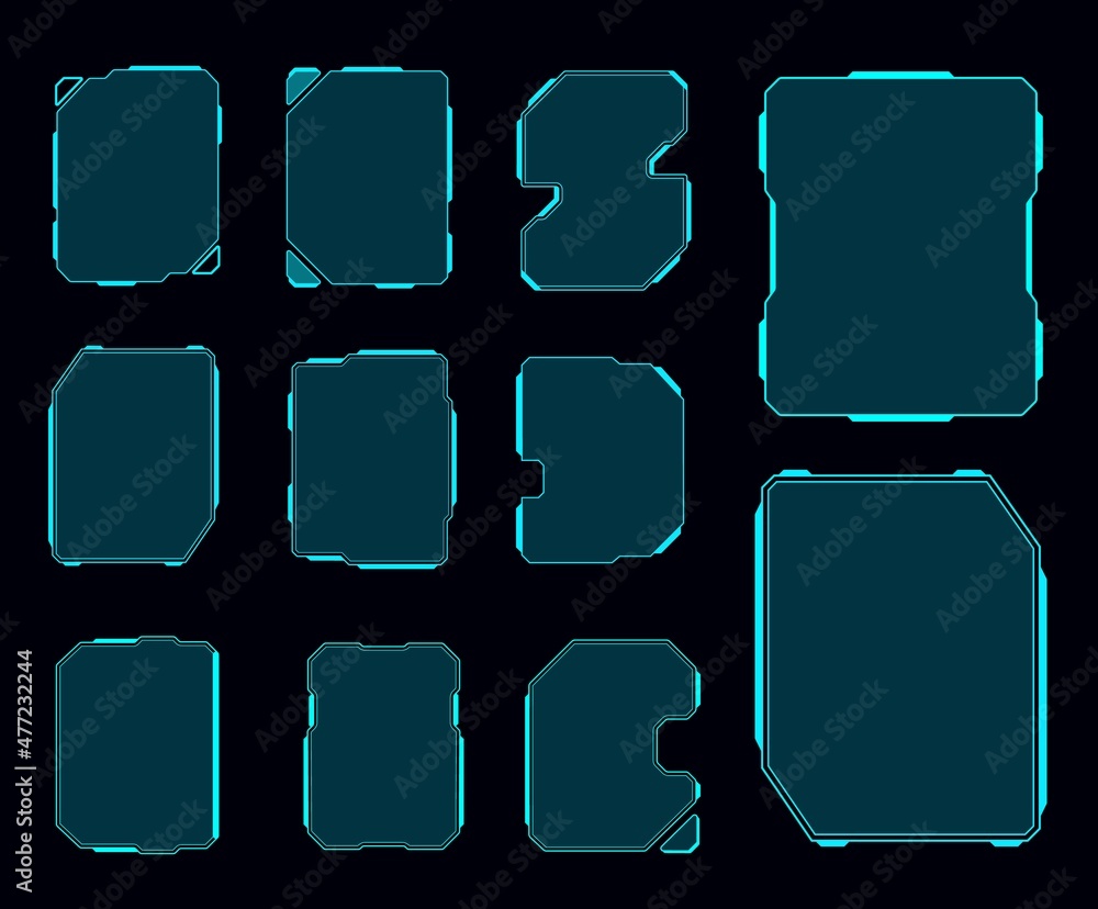 HUD futuristic display and screen frames, info boxes ui interface ...