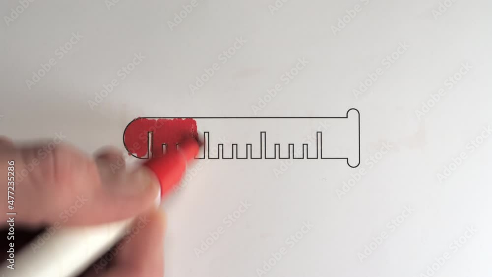 The red status bar of the mobile bar on the white paper on animated ...