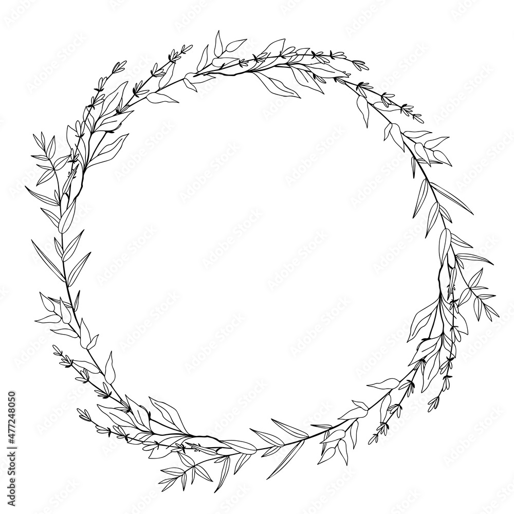 Tiny floral wreath, line art, hand drawn art Stock Vector | Adobe Stock