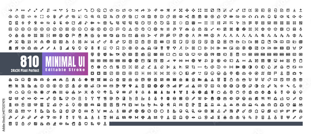 24x24 Pixel Perfect. Basic User Interface Essential Set. 810 Line ...