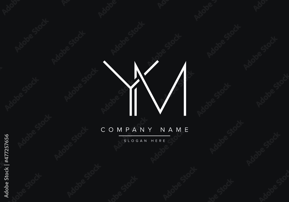 Initial letter YM MY logo, minimalist line art monogram logo, black ...