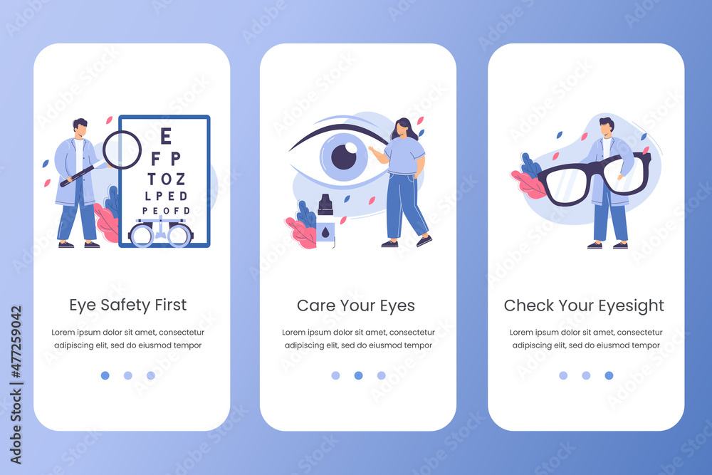 Flat ophthalmologist doctor with magnifier in hands check eyesight. Eye ...