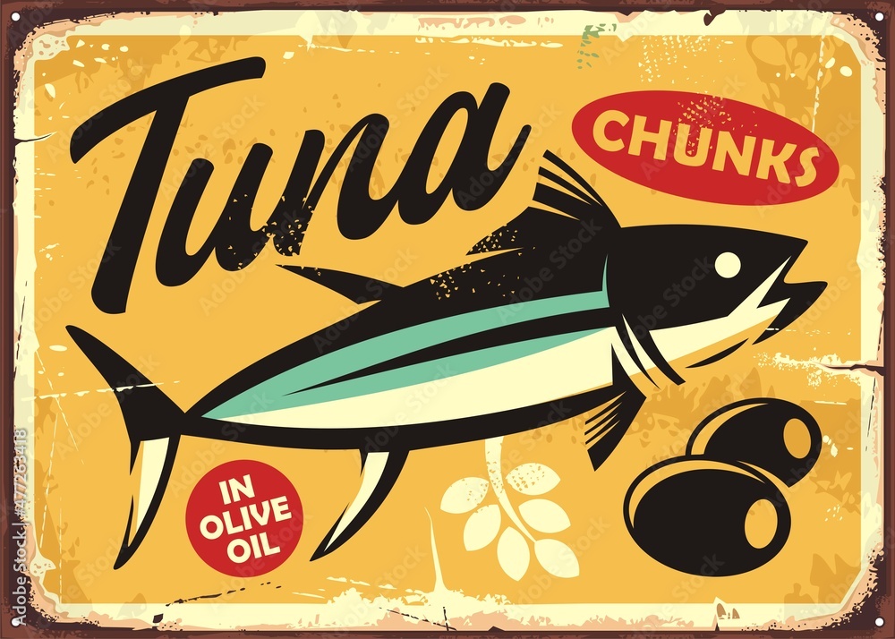 Tuna fish vector graphic illustration. Canned tuna chunks in olive oil ...