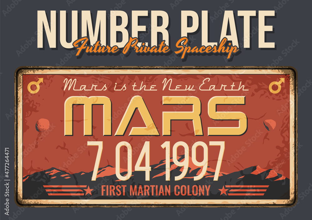 Mars Number Plate for the Future Private Spaceships, Martian Landscape ...