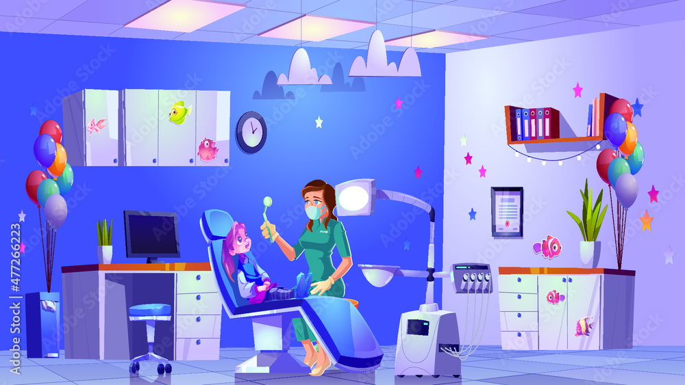 Child at Dentist Office. Little Girl Patient at Dental Clinic for Kids ...