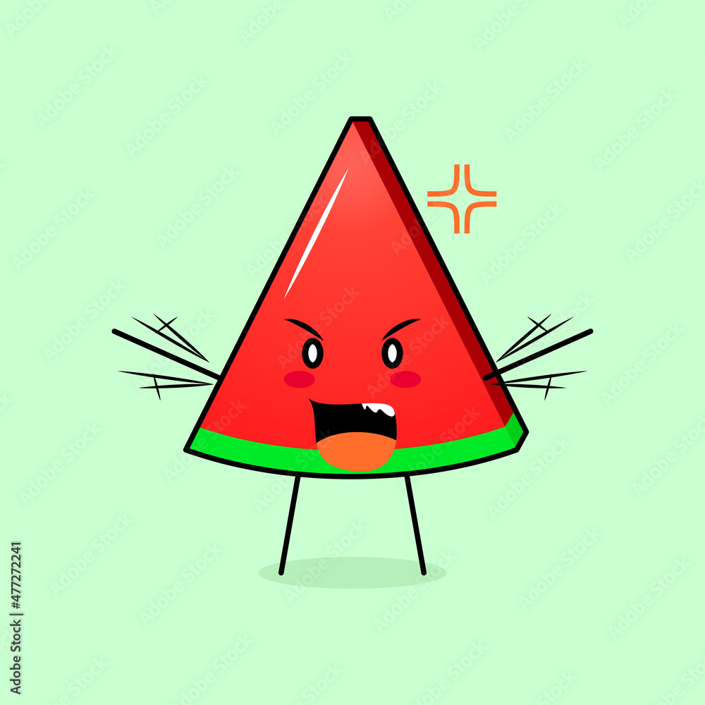 cute watermelon slice character with angry expression. green and red ...