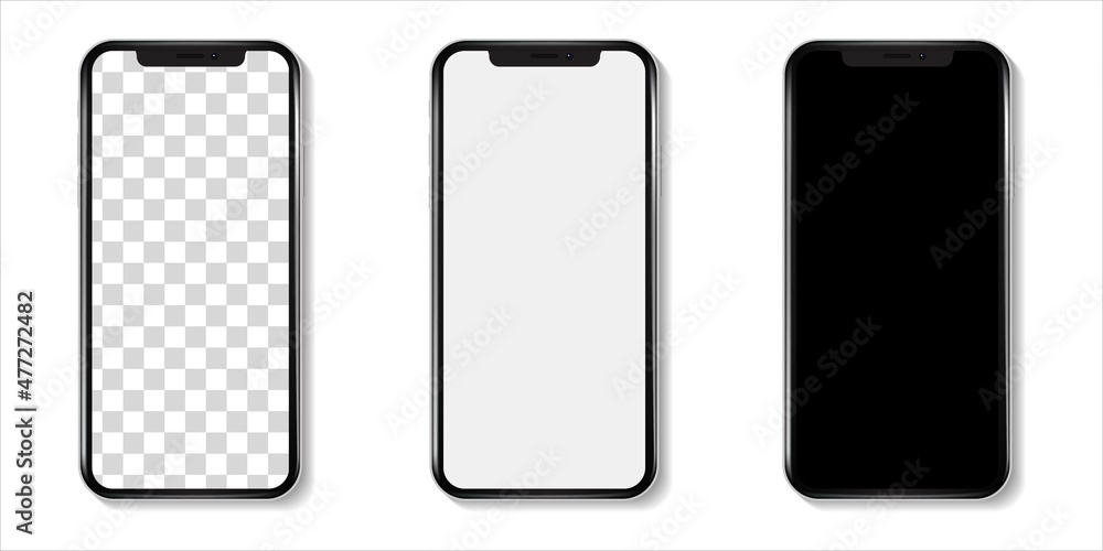Set of realistic models smartphone with transparent screens, smartphone ...