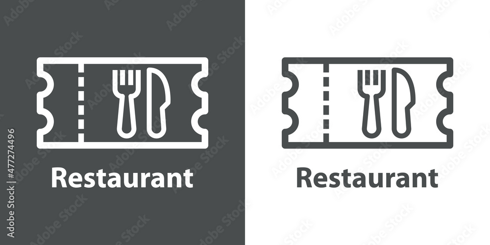 Logo comida online. Icono ticket con cubiertos con texto Restaurant con ...
