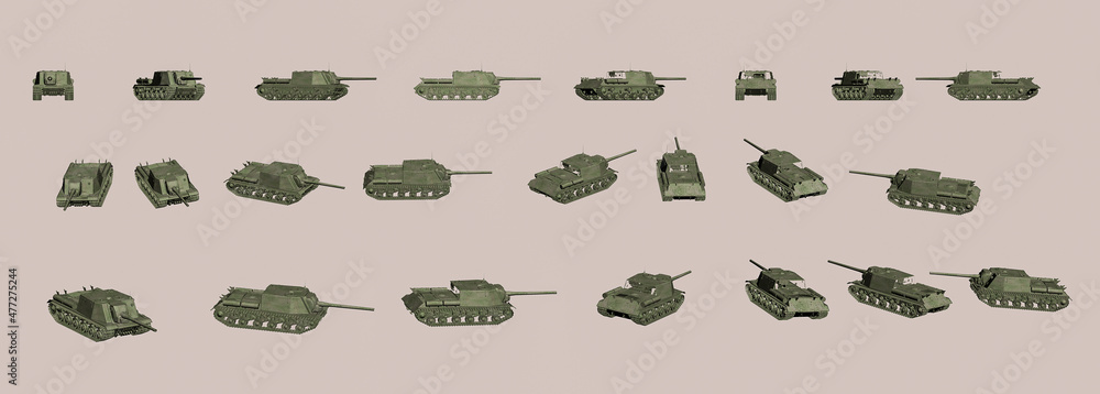 ภาพประกอบสต็อก 3d model set of fighter tank from different angles for ...