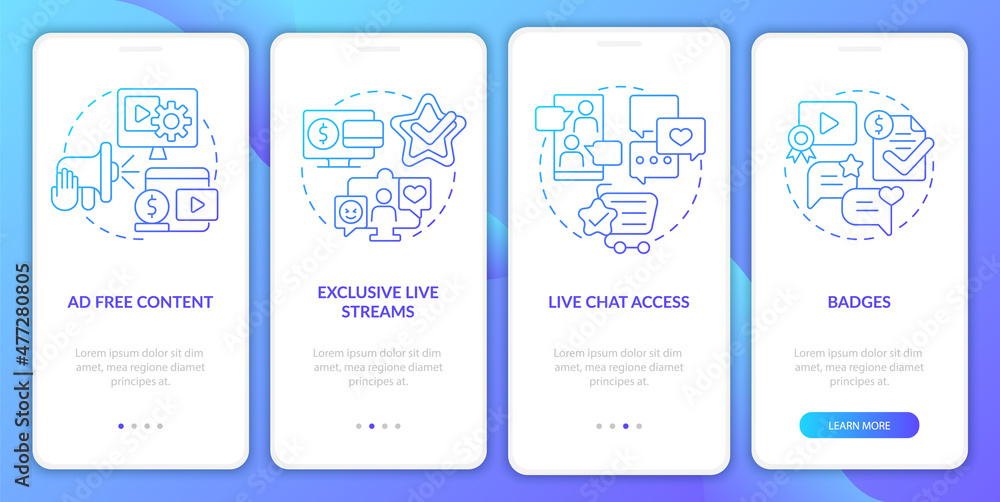 Paid subscription features blue gradient onboarding mobile app screen ...