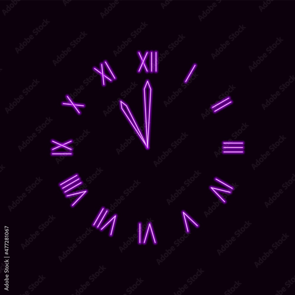 Purple clock with roman numerals. Neon luminous dial in antique style ...