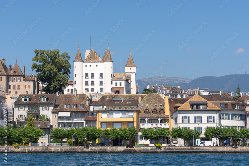 le chateau de Nyon depuis le lac Stock Photo | Adobe Stock