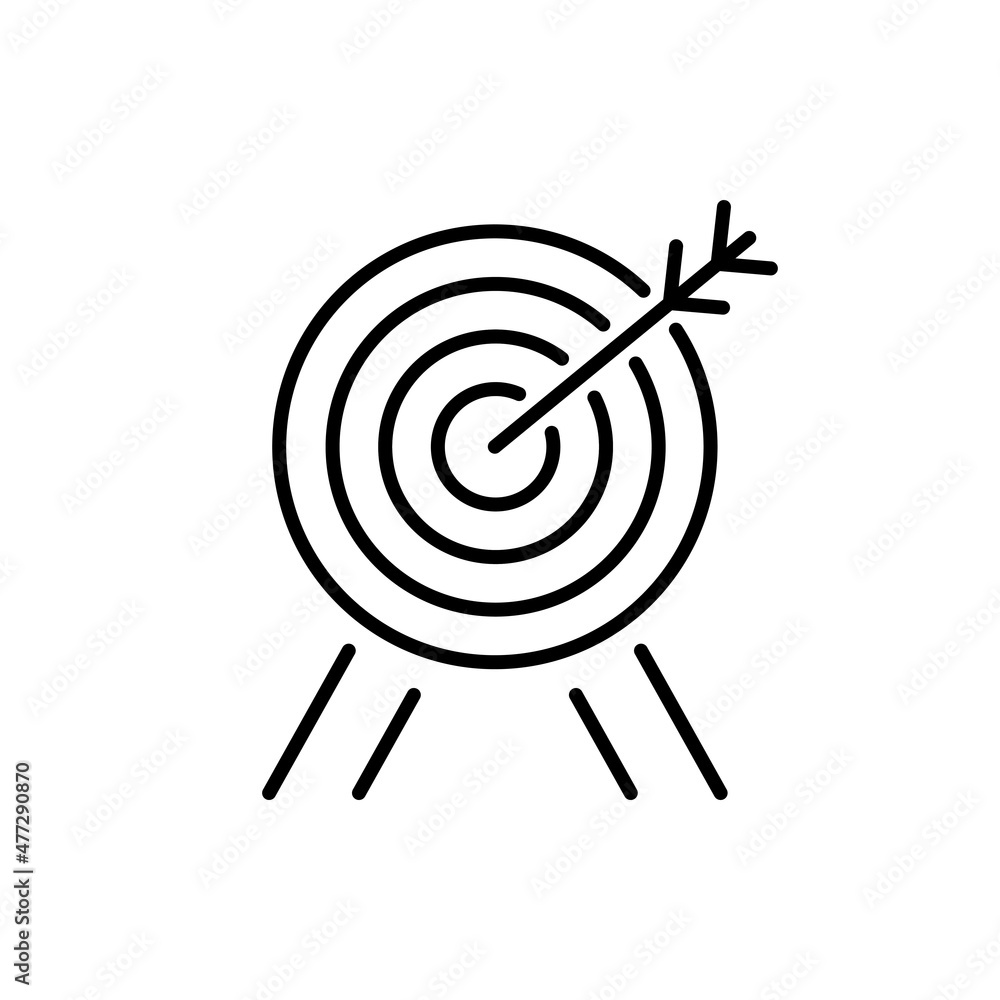 Goal, purpose black outline icon. Arrow hit to bully the eye. Achieve ...
