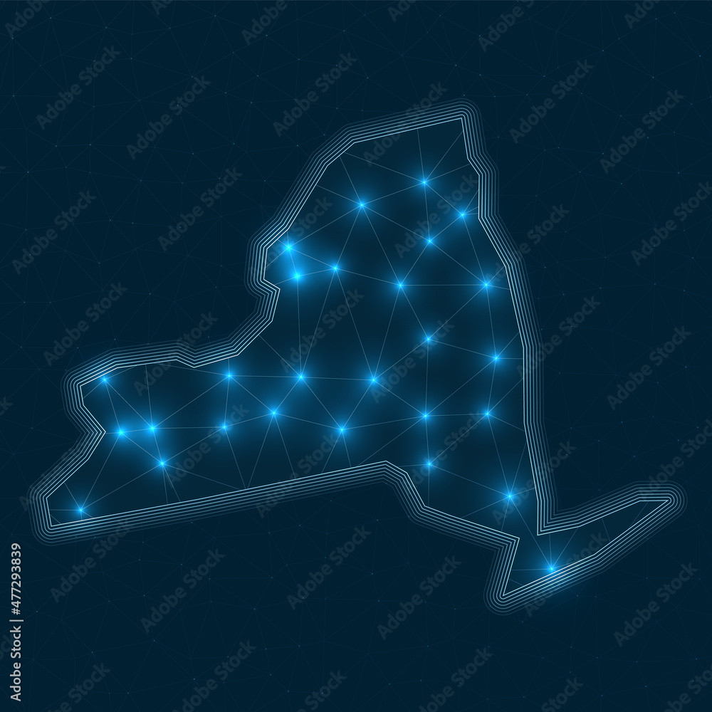 New York network map. Abstract geometric map of the us state. Digital ...