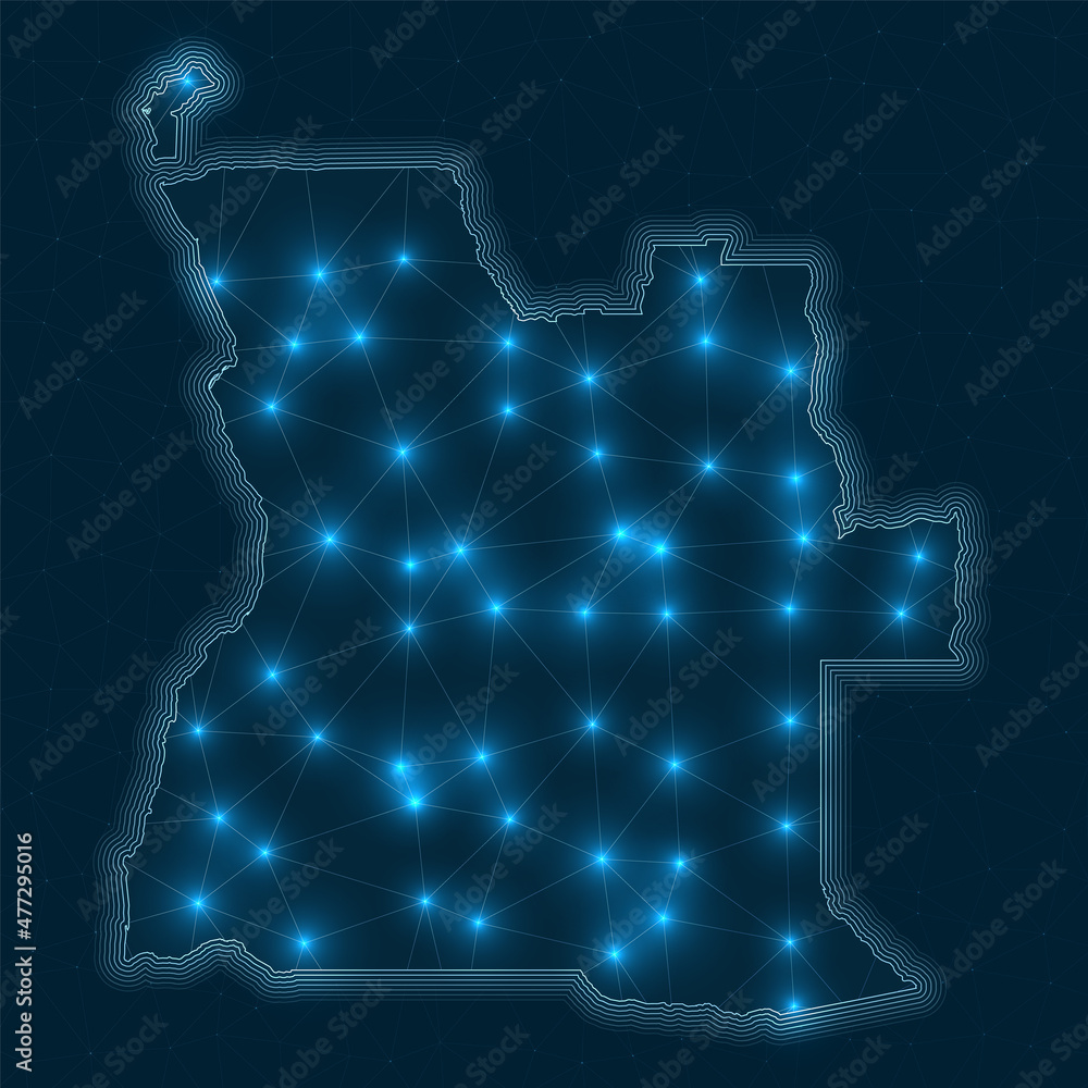 Angola network map. Abstract geometric map of the country. Digital ...