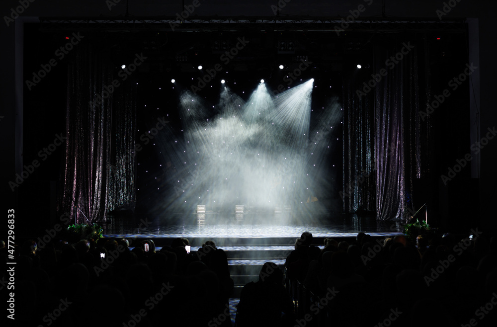 Theatrical scene without actors, scenic light and smoke Stock Photo ...